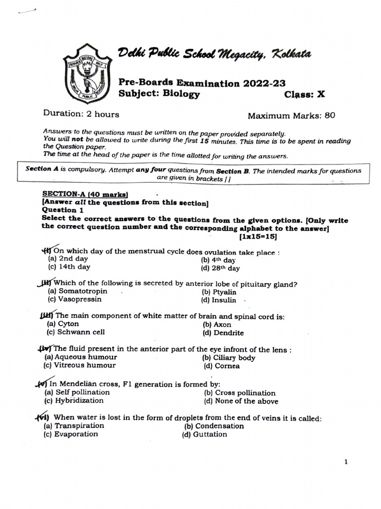 ICSE CLASS 10 Biology Test Paper For Practice Nehal Baid Telegram Group ...