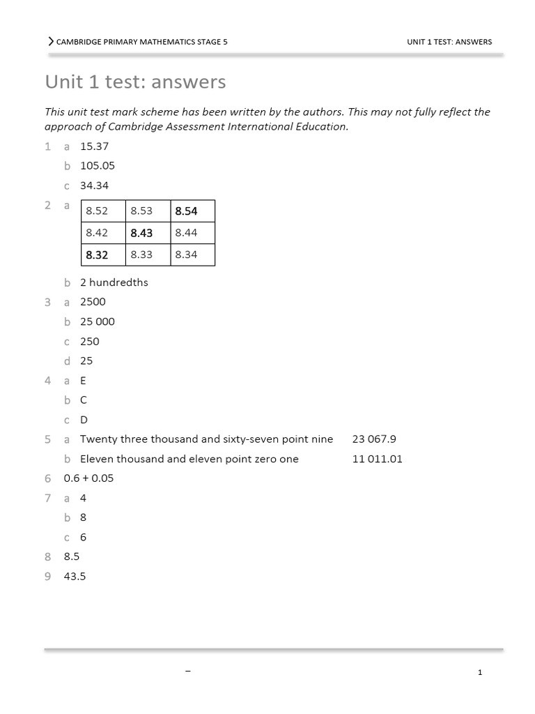 Unit 1 Test Answers | PDF