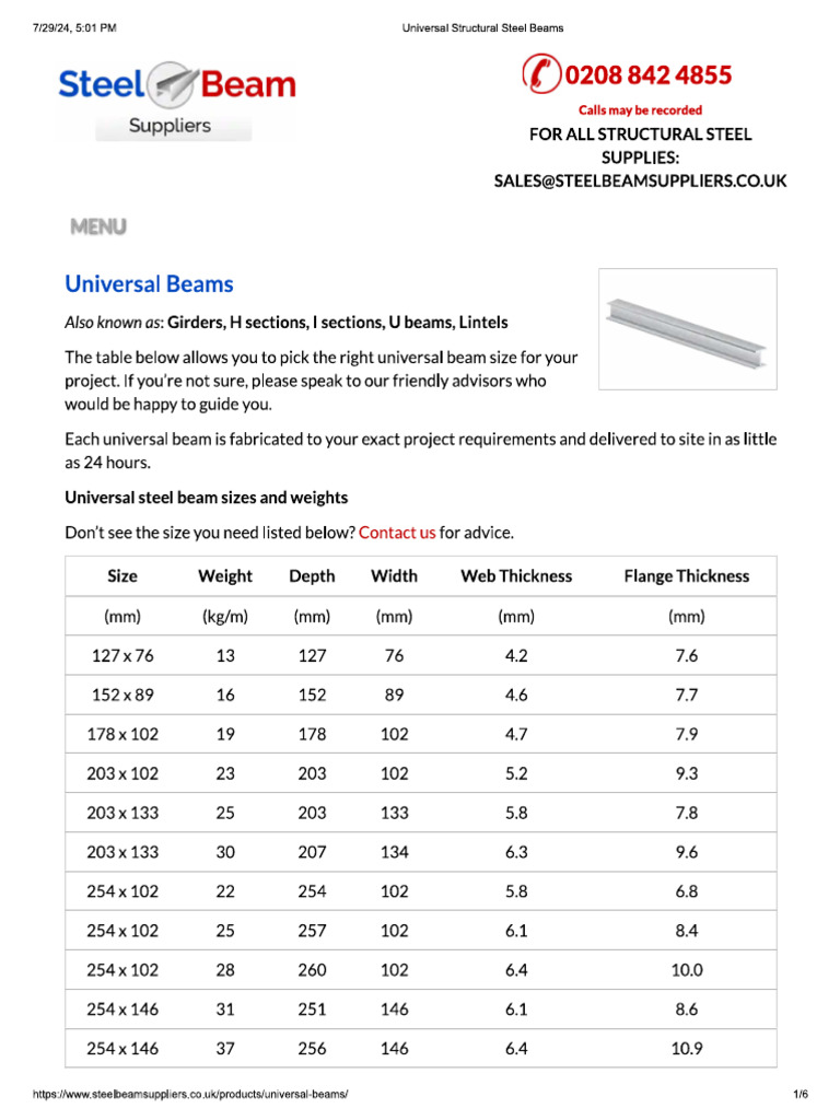 I Beam Size Chart | PDF