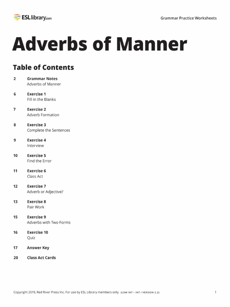 Adverbs of Manner - Ellii Formerly ESL Library | PDF