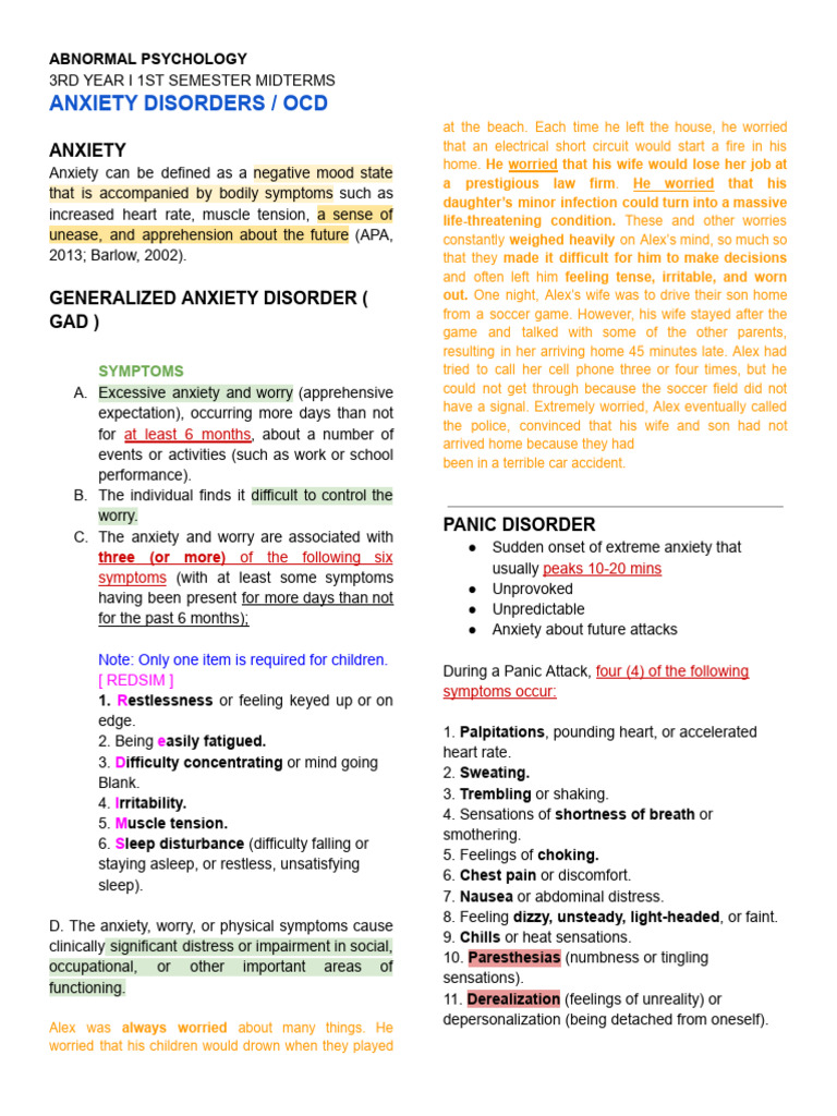 Ab Psych Anxiety - Ocd Reviewer / Notes | PDF