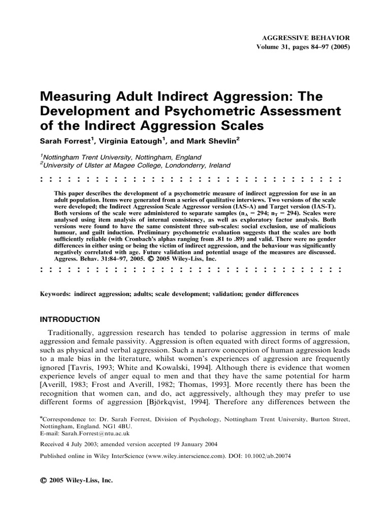 Measuring Adult Indirect Aggression - The Development and Psychometric ...