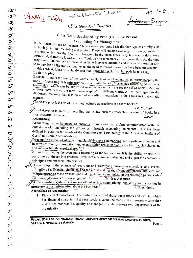 Accounting for Management Notes Shiv Sir | PDF