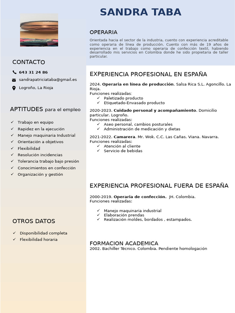 CV Sandra Patricia Taba 2024 | PDF