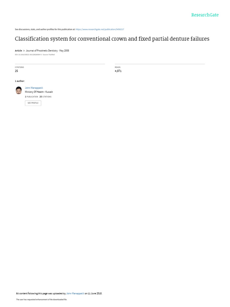 Classification System For Conventional Crown and Fixed Partial Denture ...