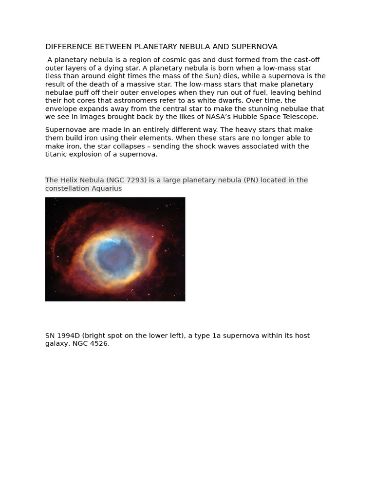 Difference Between Planetary Nebula and Supernova | PDF | Science ...