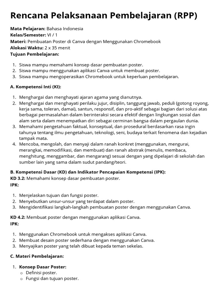 Rencana Pelaksanaan Pembelajaran (RPP) | PDF
