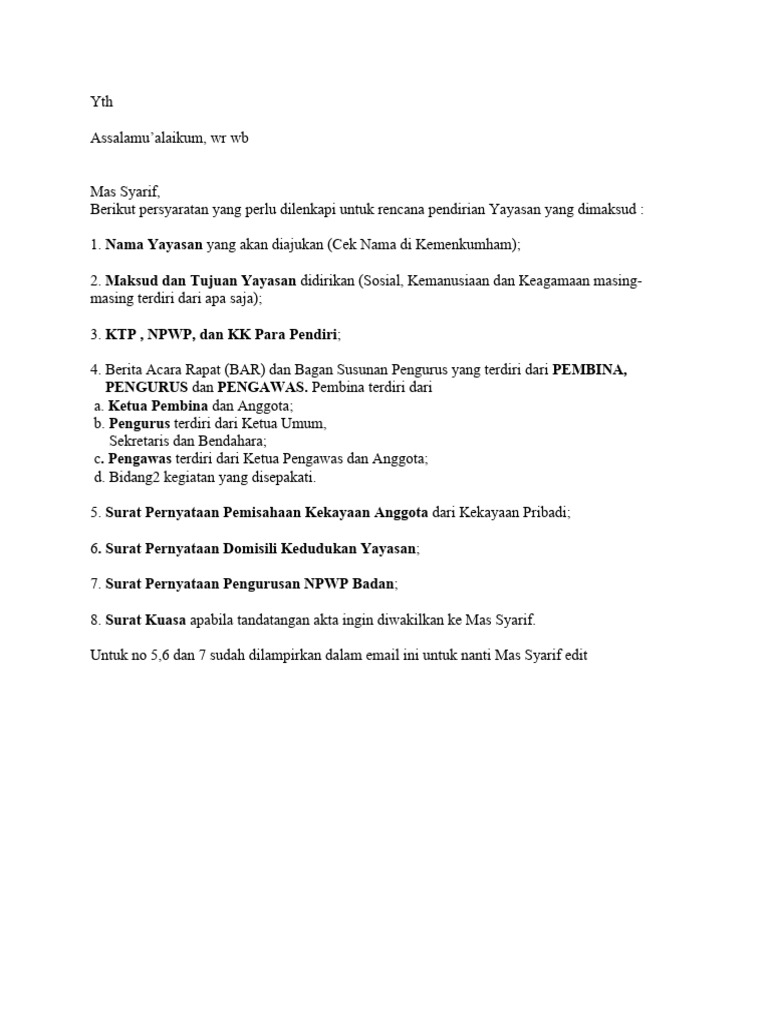 Persyaratan Yayasan | PDF