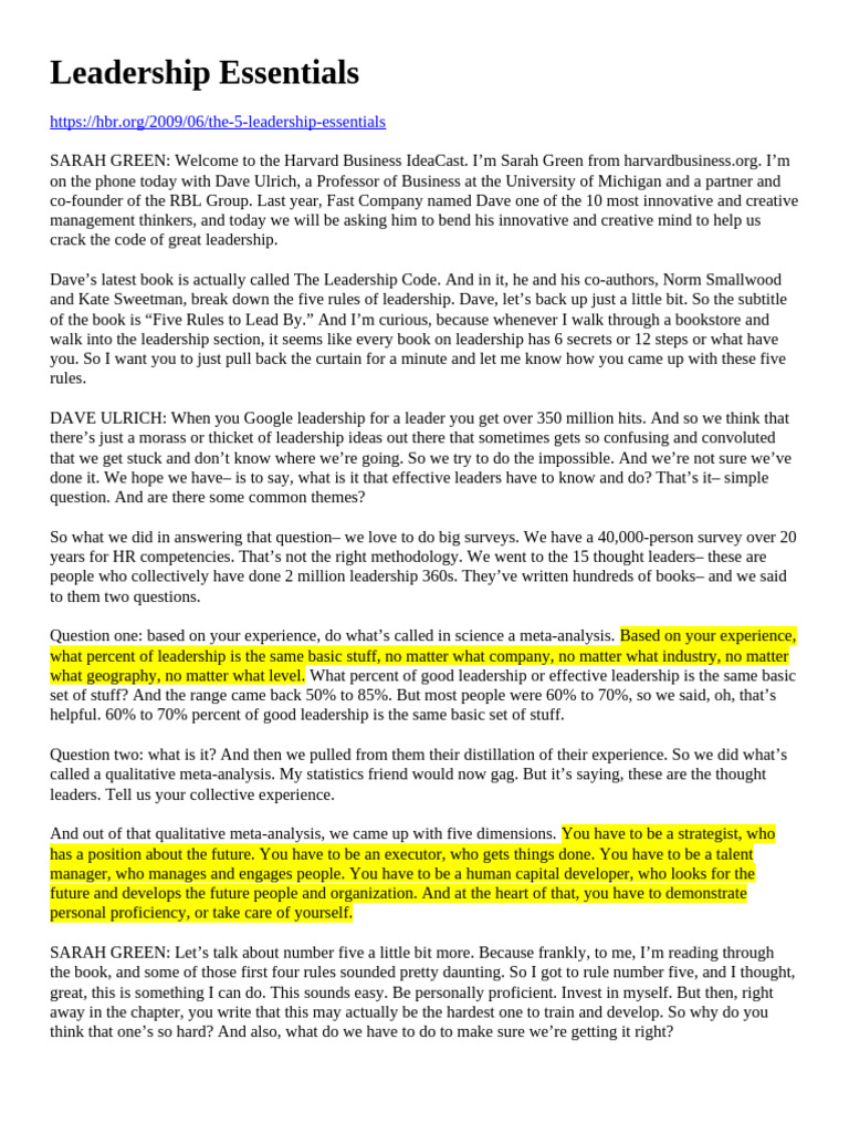 Leadership Essentials | PDF