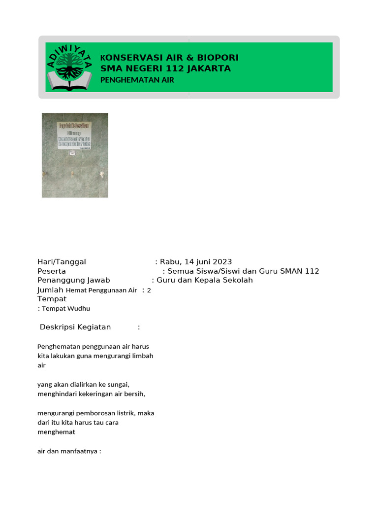 Sma Negeri 112 Jakarta Onservasi Air & Biopori | PDF