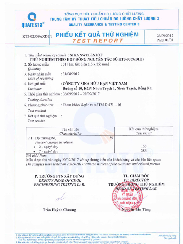 Test Report - Sika SwellStop | PDF