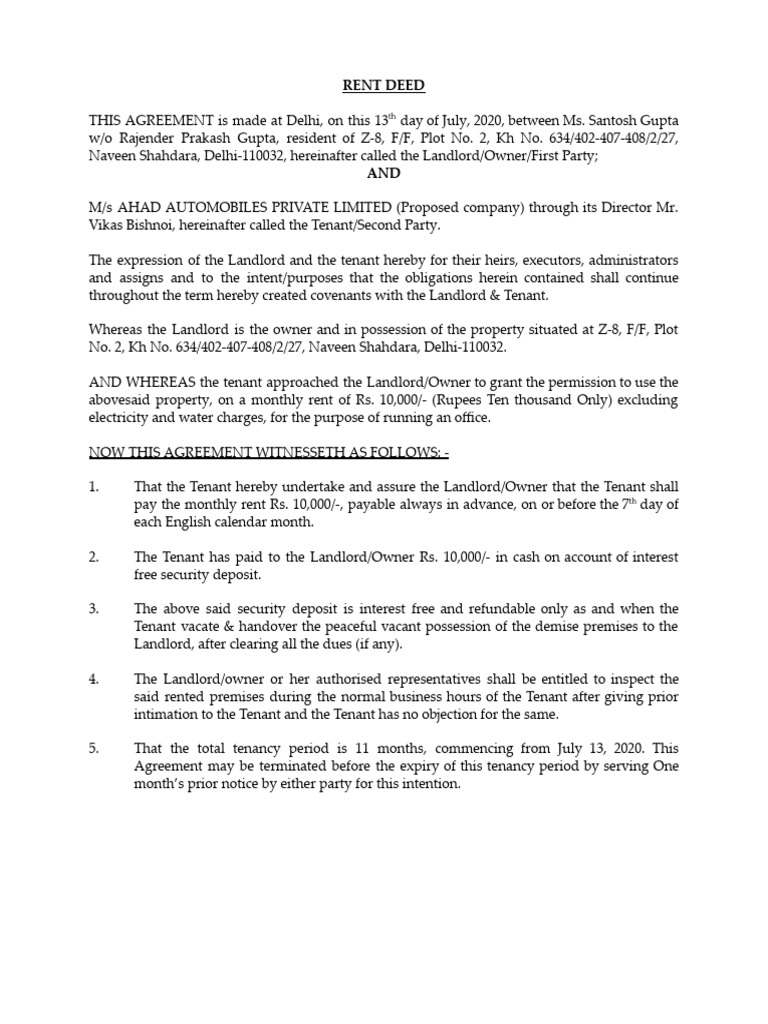 Rent Agreement | PDF