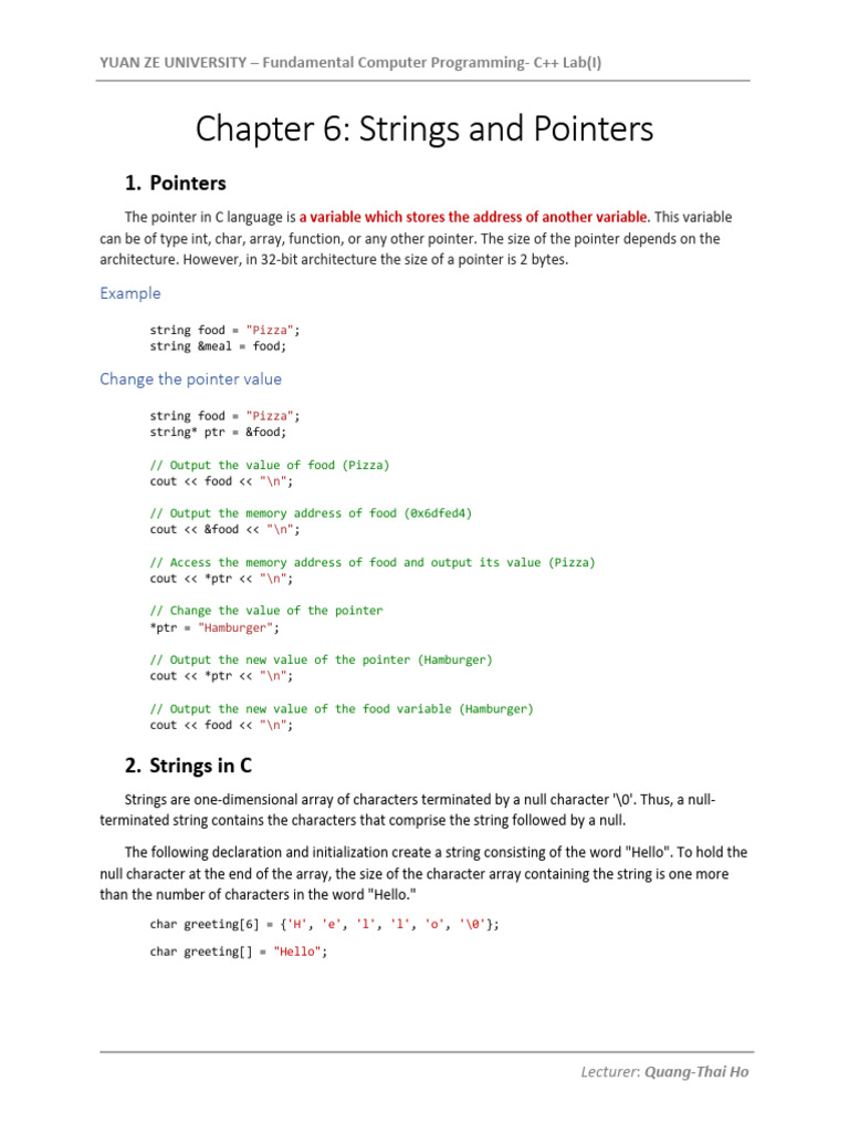Chapter 6 - Strings and Pointers | PDF Chapter 6 - Strings and Pointers | PDF