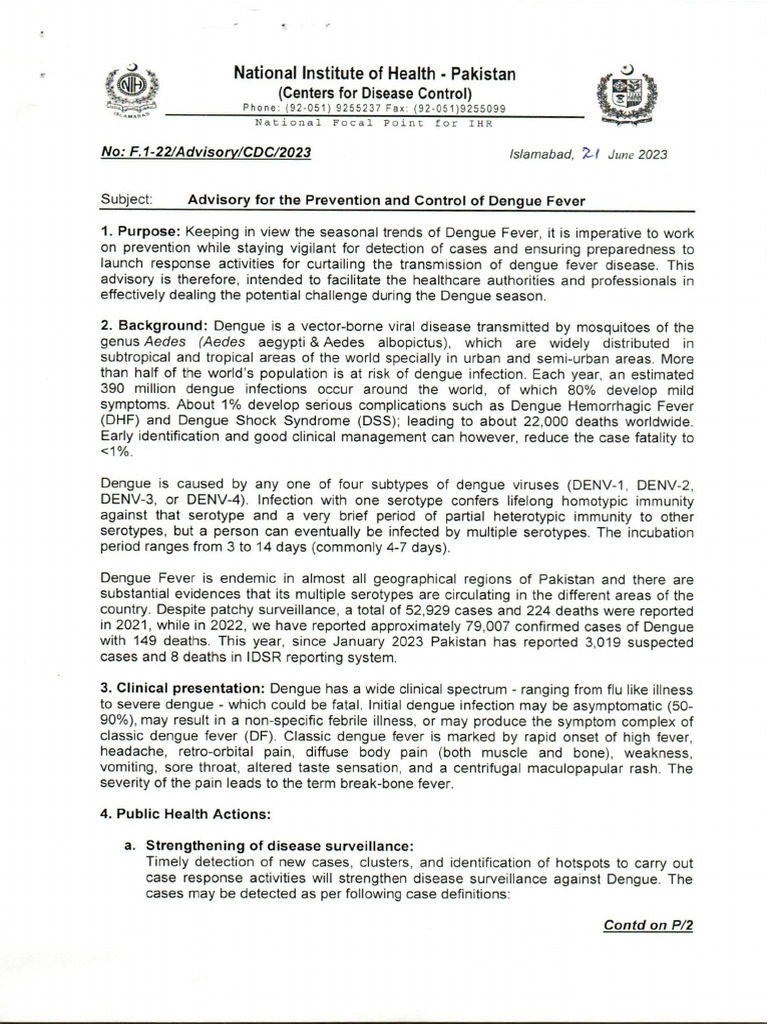 Advisory For The Prevention and Control of Dengue Fever | PDF