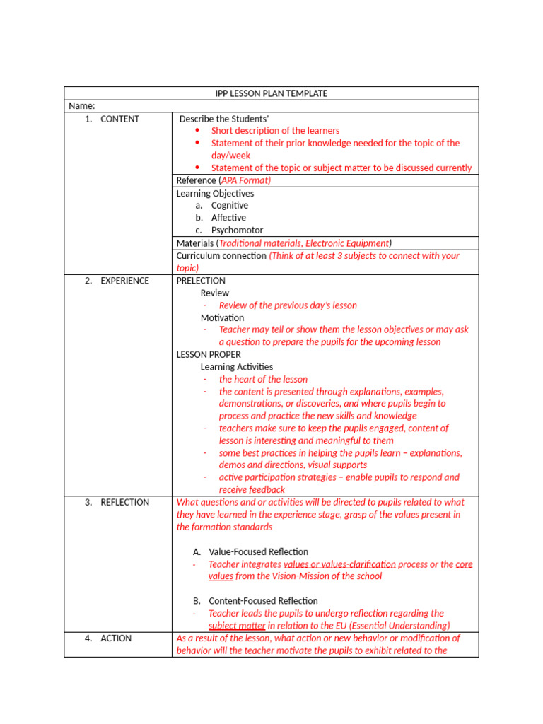 Ipp Lesson Plan Template | PDF