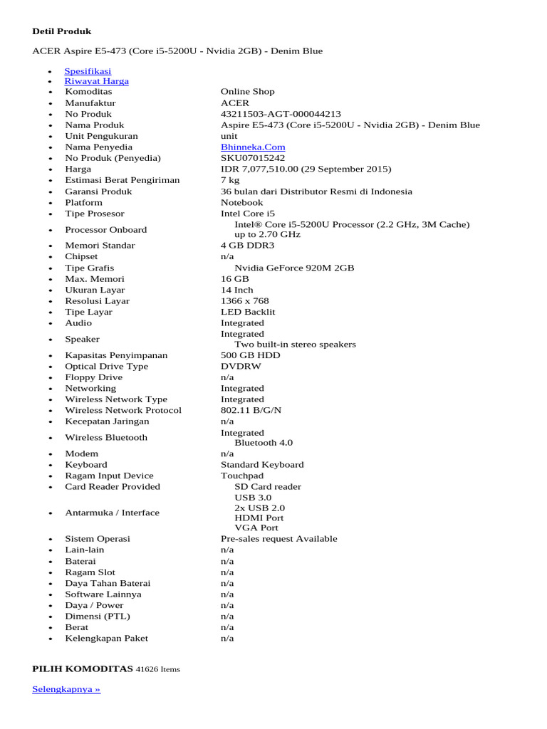 Detil Produk Laptop ACER | PDF