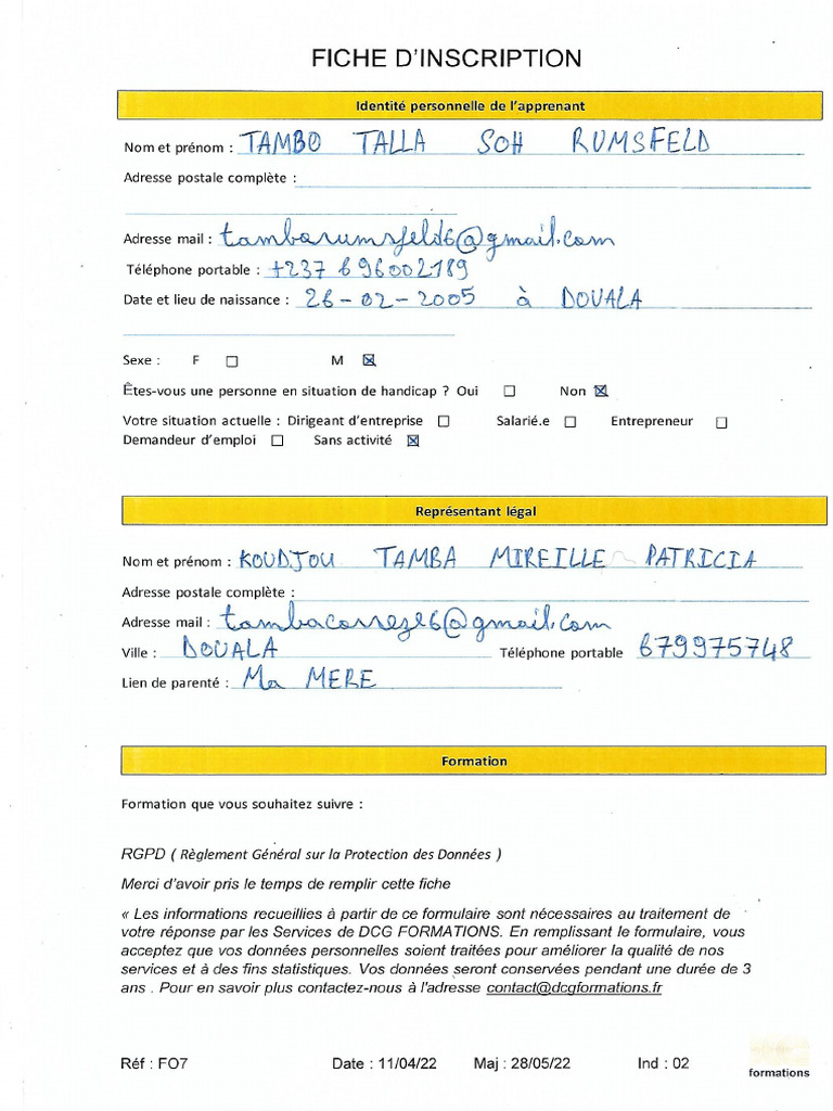 Fiche d'Inscription | PDF