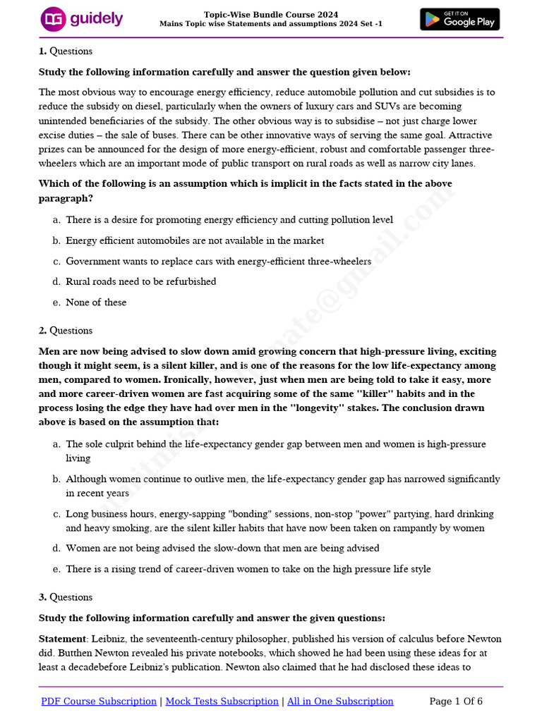 Statements and assumptions | PDF