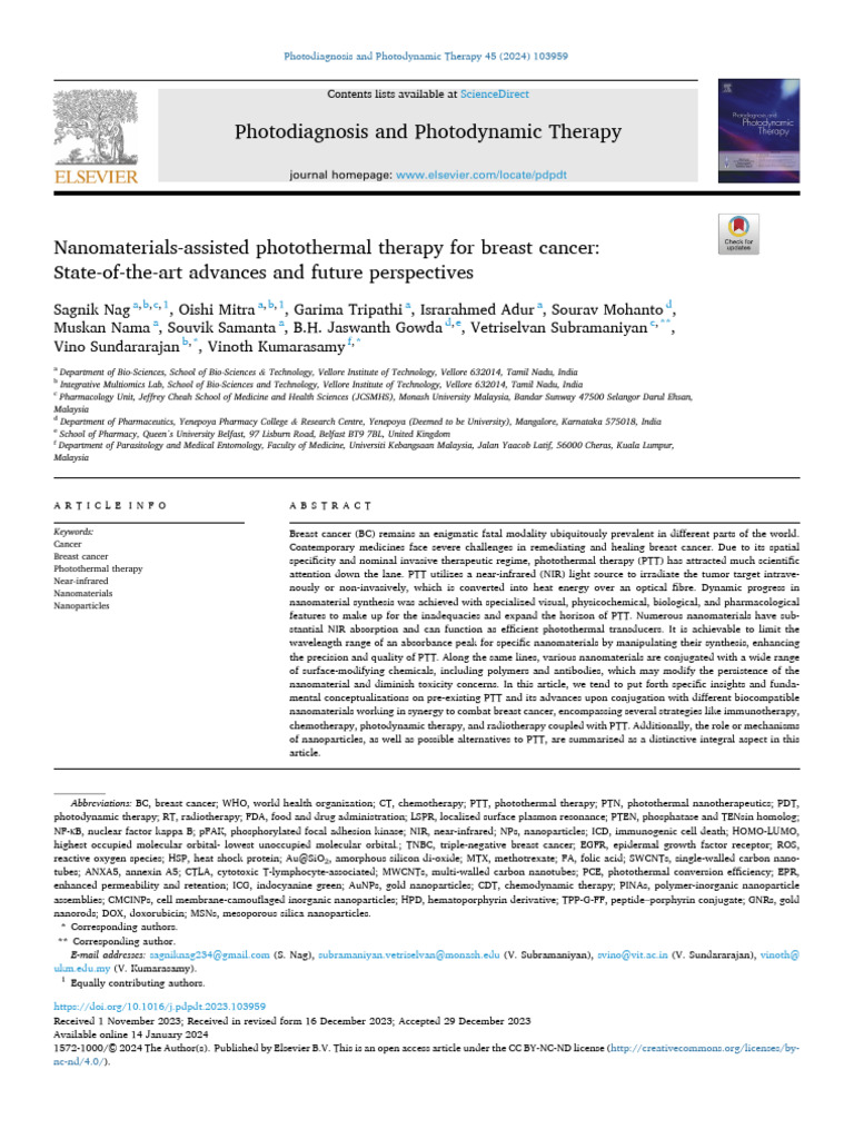 Nanomaterials-Assisted Photothermal Therapy For Breast Cancer | PDF