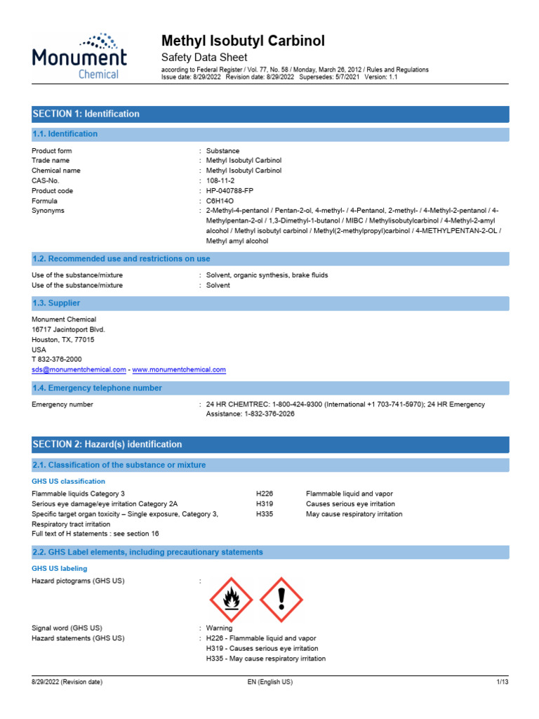Mibc - SDS (Us) | PDF