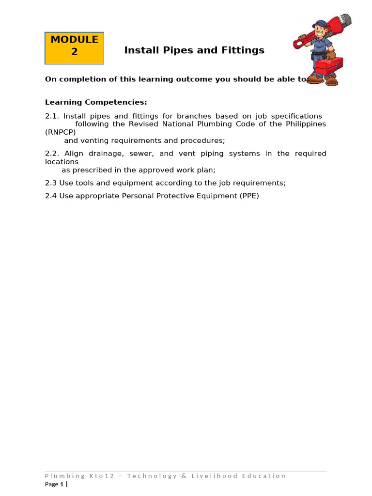 Module 2 Install Pipes and Fittings | PDF | Plumbing | Building Engineering