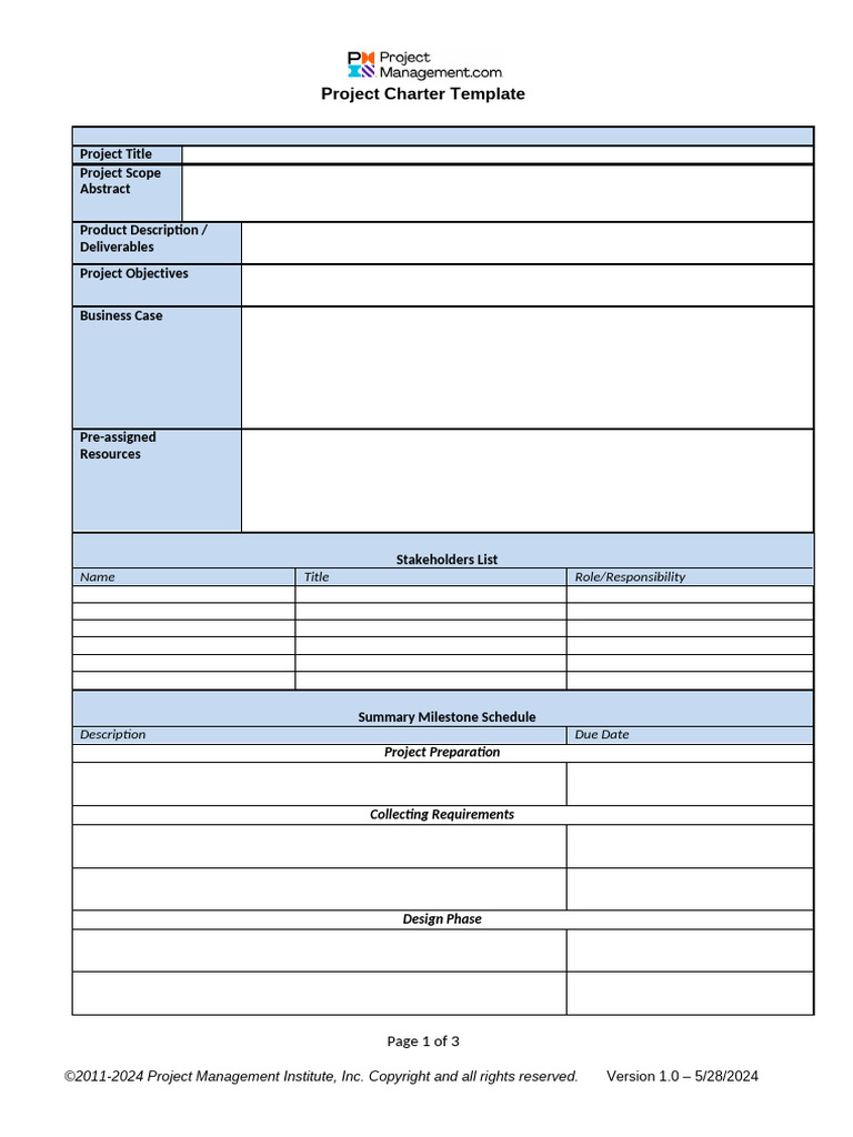 Project Charter Template V2024 | PDF