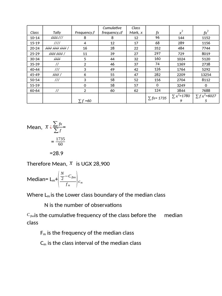 Statistical Analysis of Class Data | PDF | Mode (Statistics) | Sampling ...
