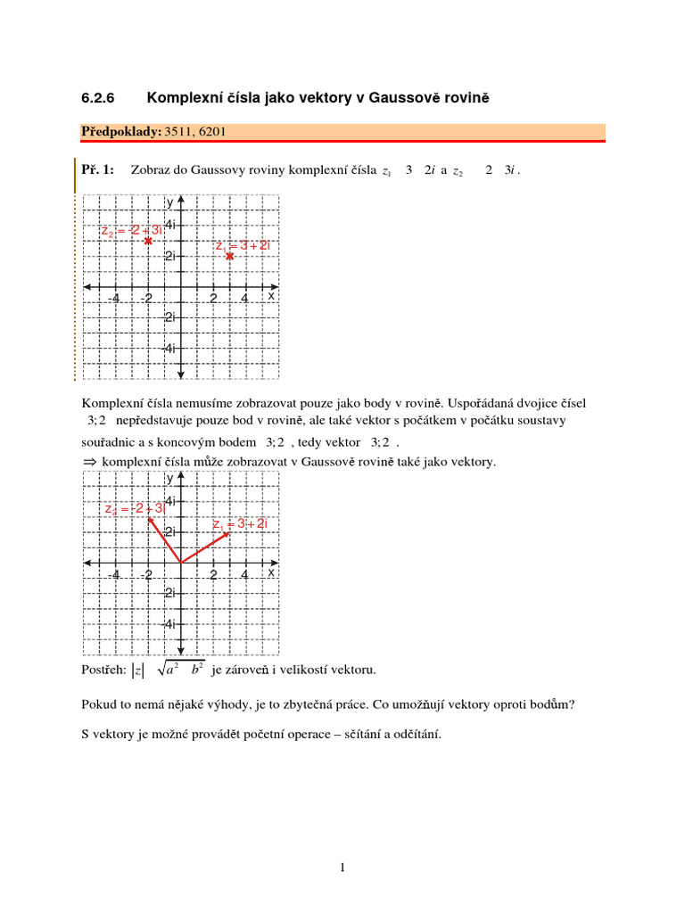 06 Komplexní Čísla Jako Vektory V Gaussově Rovině | PDF