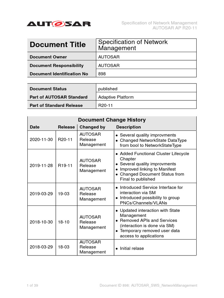 AUTOSAR SWS NetworkManagement | PDF
