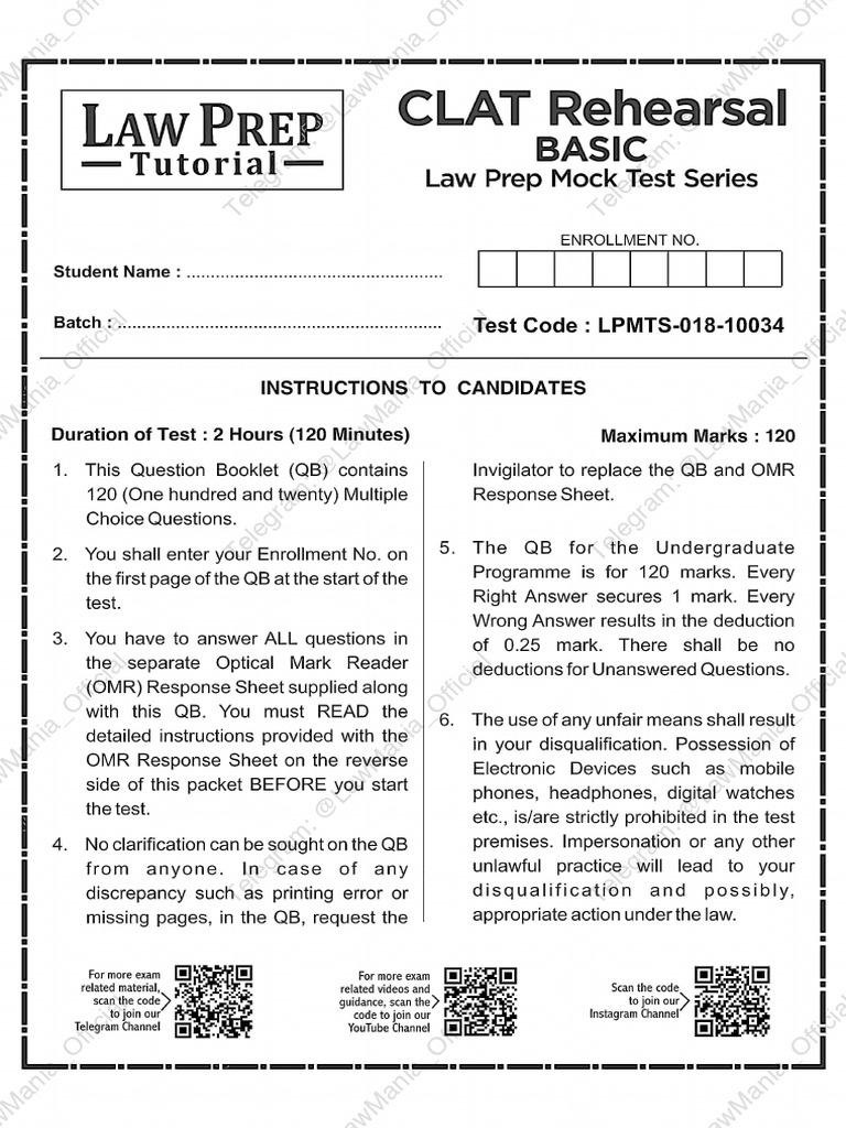 LPT Mock CLAT 34 Question Paper @LawMania - Official | PDF