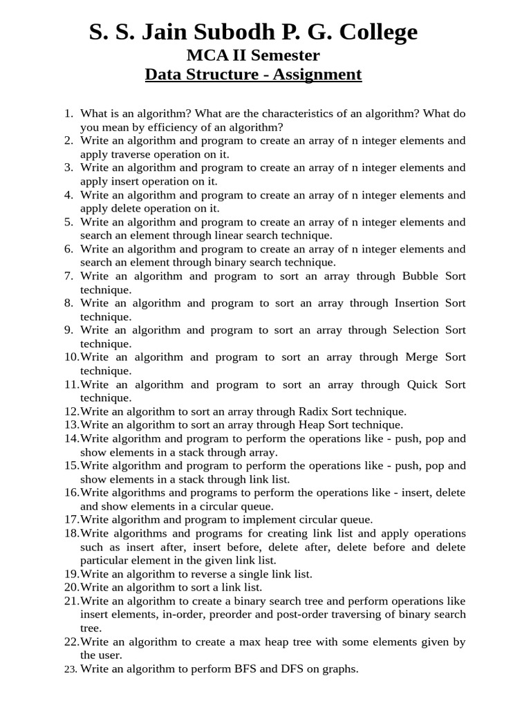 MCA II Semester Data Structures Assignment | PDF | Computers