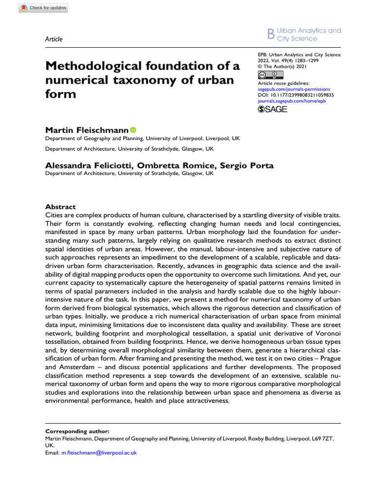 Fleischmann Et Al 2021 Methodological Foundation of A Numerical Taxonomy of Urban Form | PDF