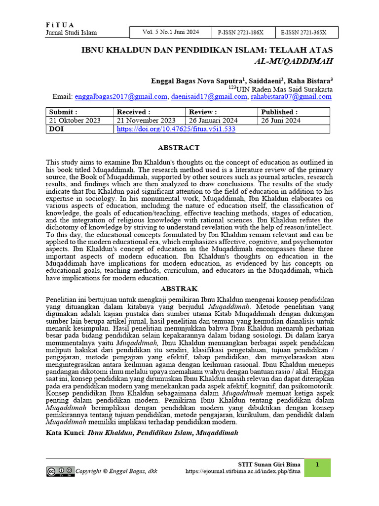 Pemikiran Pendidikan Islam Ibnu Khaldun | PDF