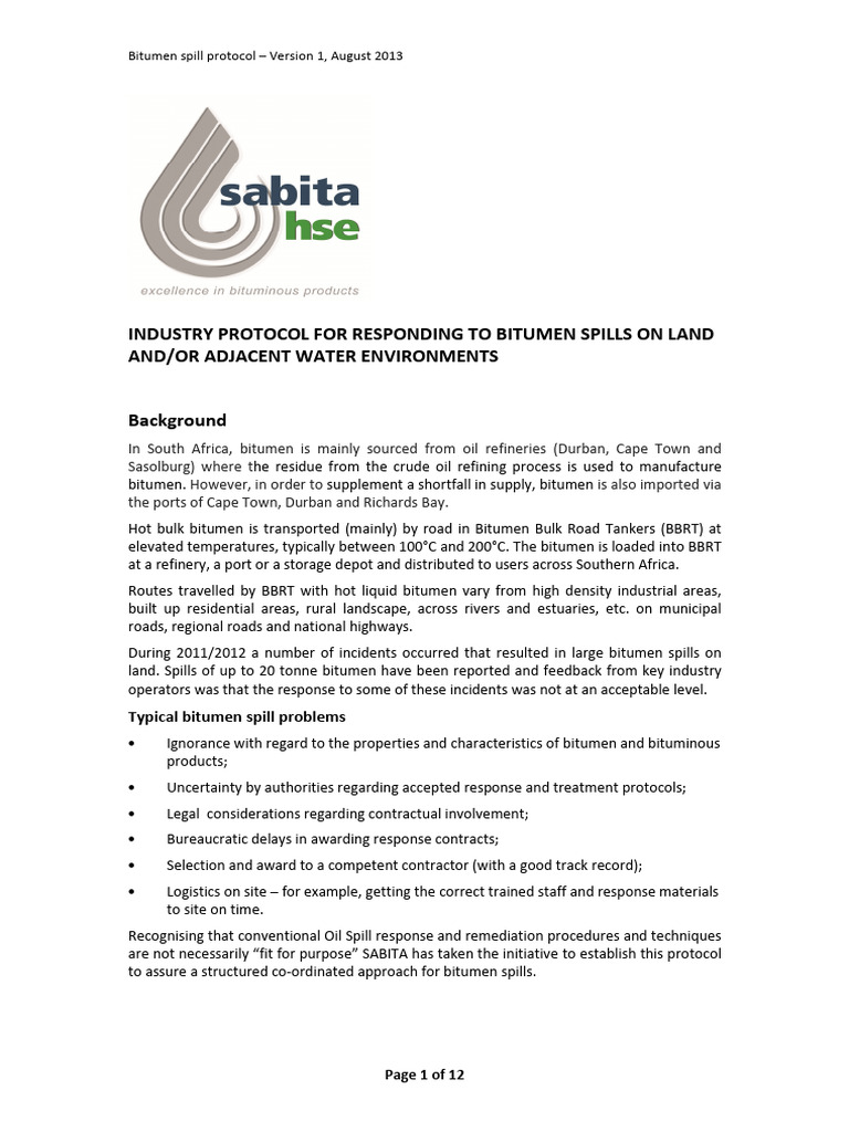 SABITA-Bitumen-Spill-Protocol1 | PDF