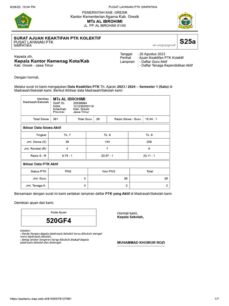 S25a MTs. AL IBROHIMI SEM. 1 '23 OYiI | PDF