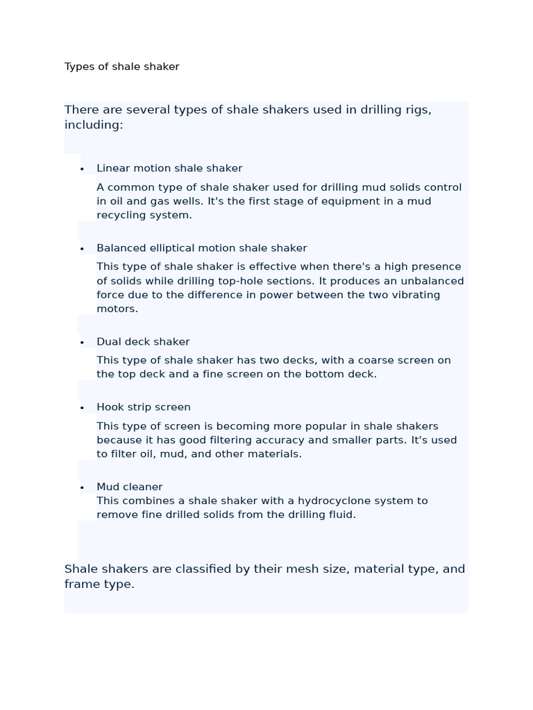 Types of Shale Shakers Explained | PDF