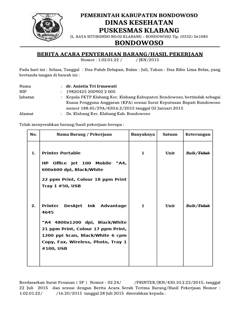 CONTOH BAST Puskesmas | PDF