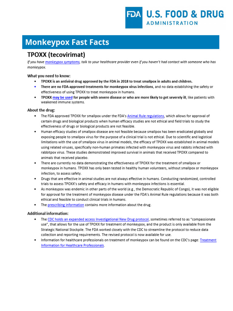 Fact Sheet Monkepox TPOXX Treatment | PDF