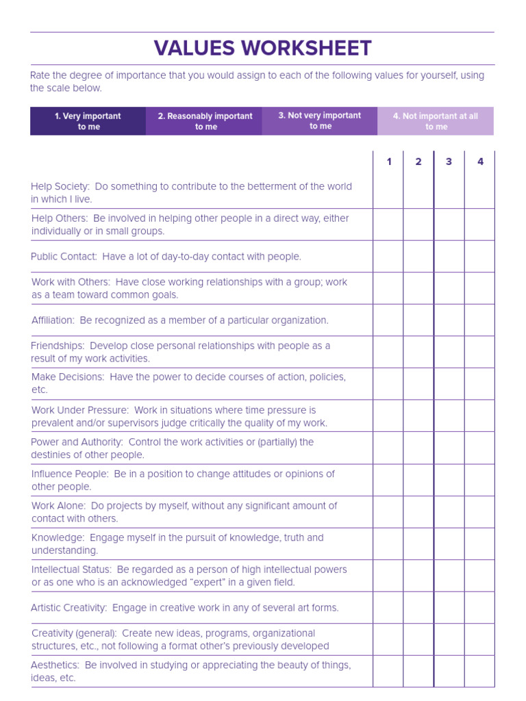 Valuesworksheet | PDF