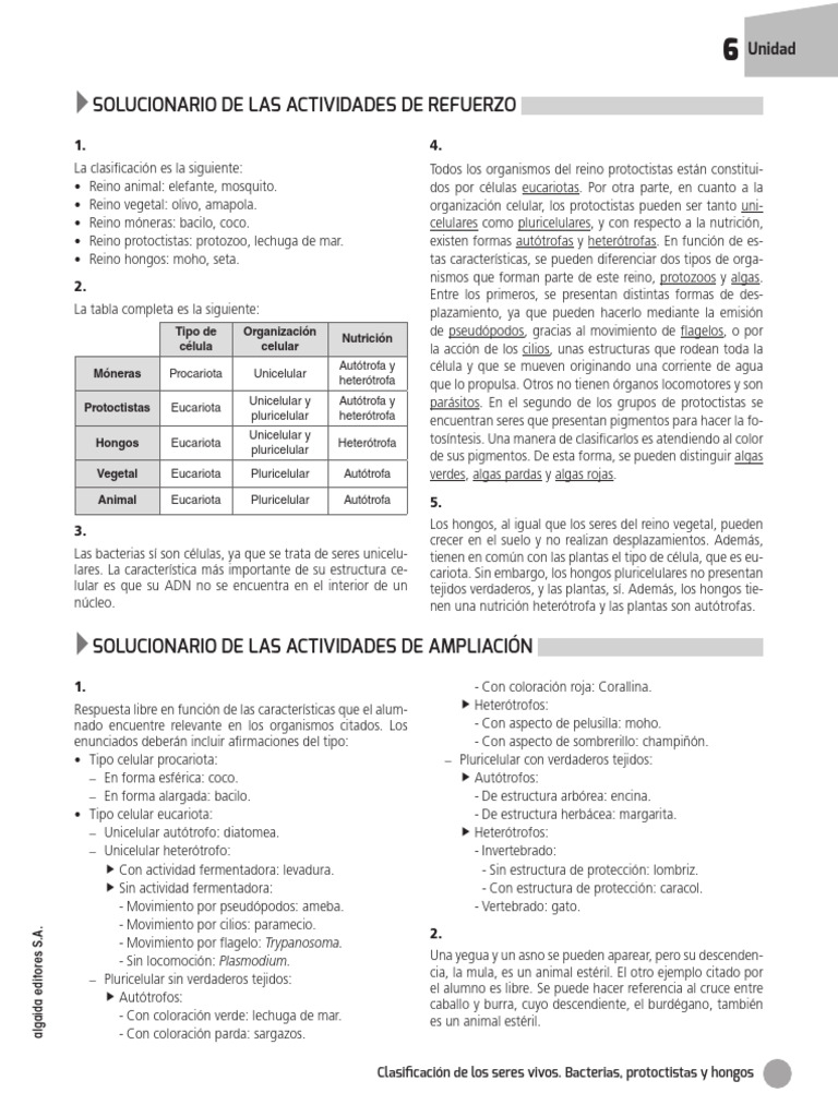 Solucionario Recursos Complementarios U6 Byg1eso | PDF | Algas | Hogar, jardinería y bricolaje