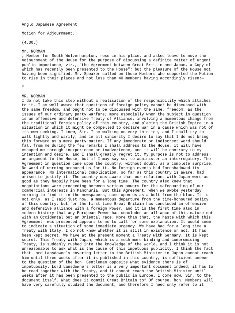 Anglo Japanese Agreement 1902-02-13 | PDF