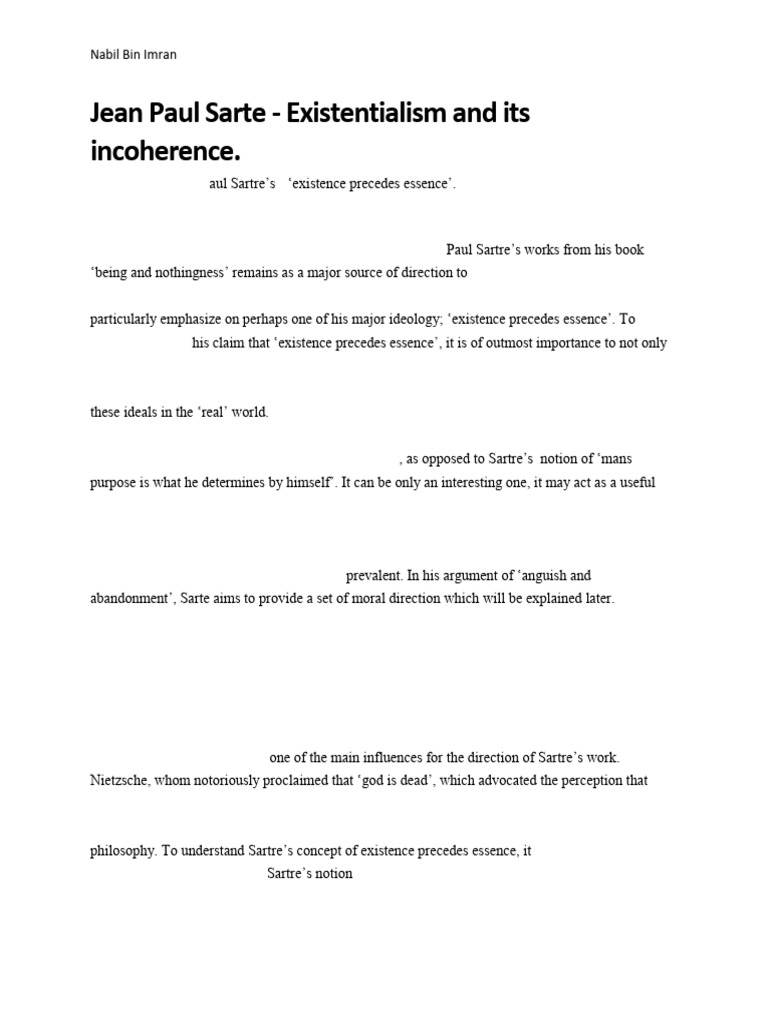 Jean Paul Sarte Existentialism | PDF