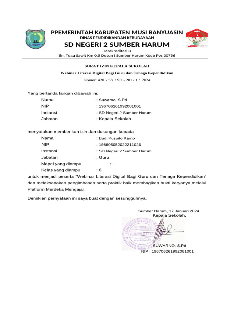 Template Surat Izin Mengikuti Kegiatan | PDF