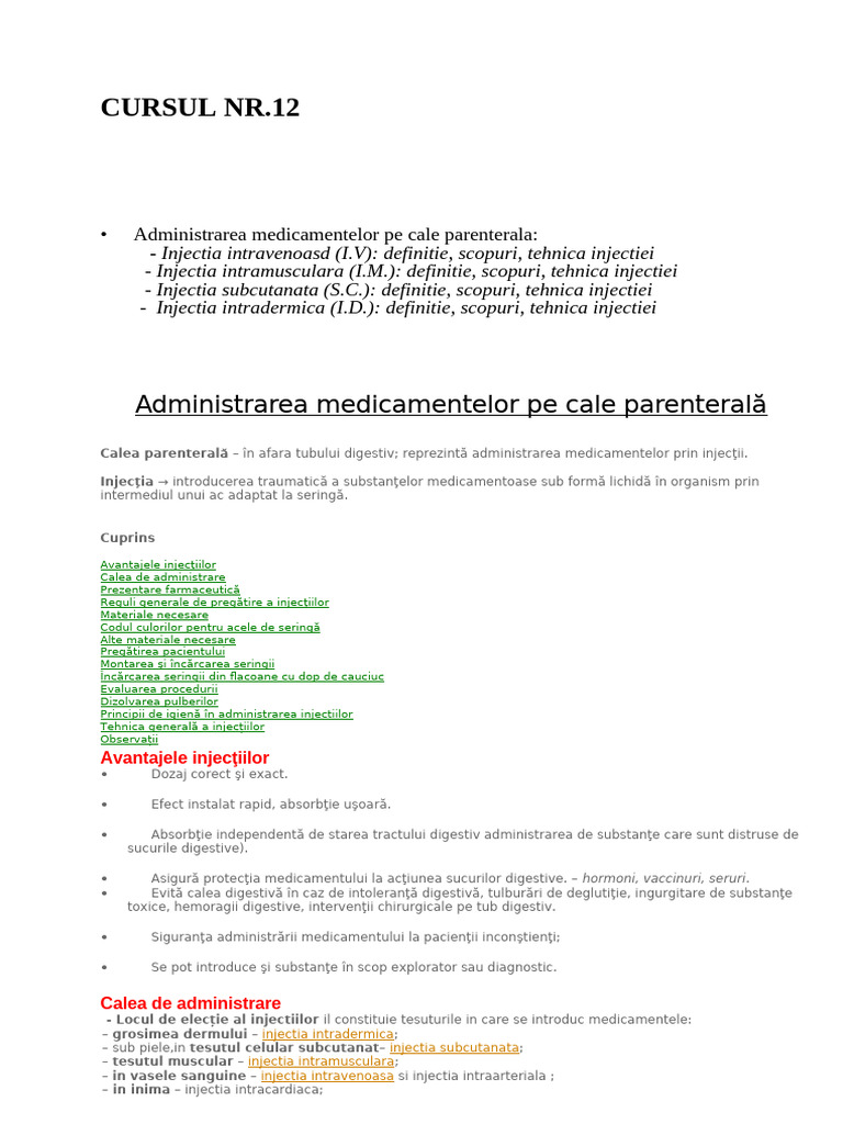 CURSUL NR.12 Administrarea Medicamentelor Pe Cale Parenterala | PDF