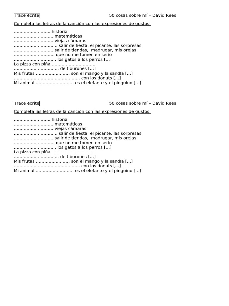 50 Cosas Sobre Mí David Rees | PDF