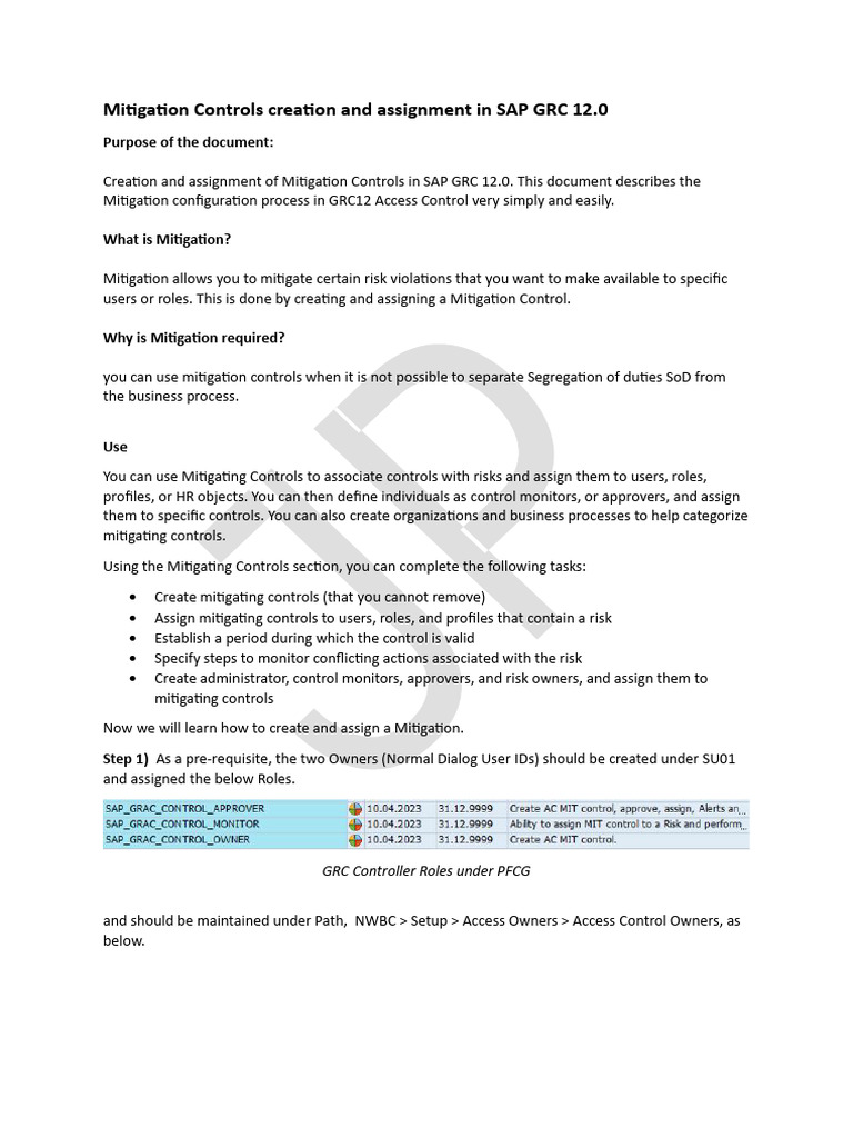 Mitigation Controls Creation & Assignment in SAP GRC 12.0 | PDF | Access Control | Computer Science