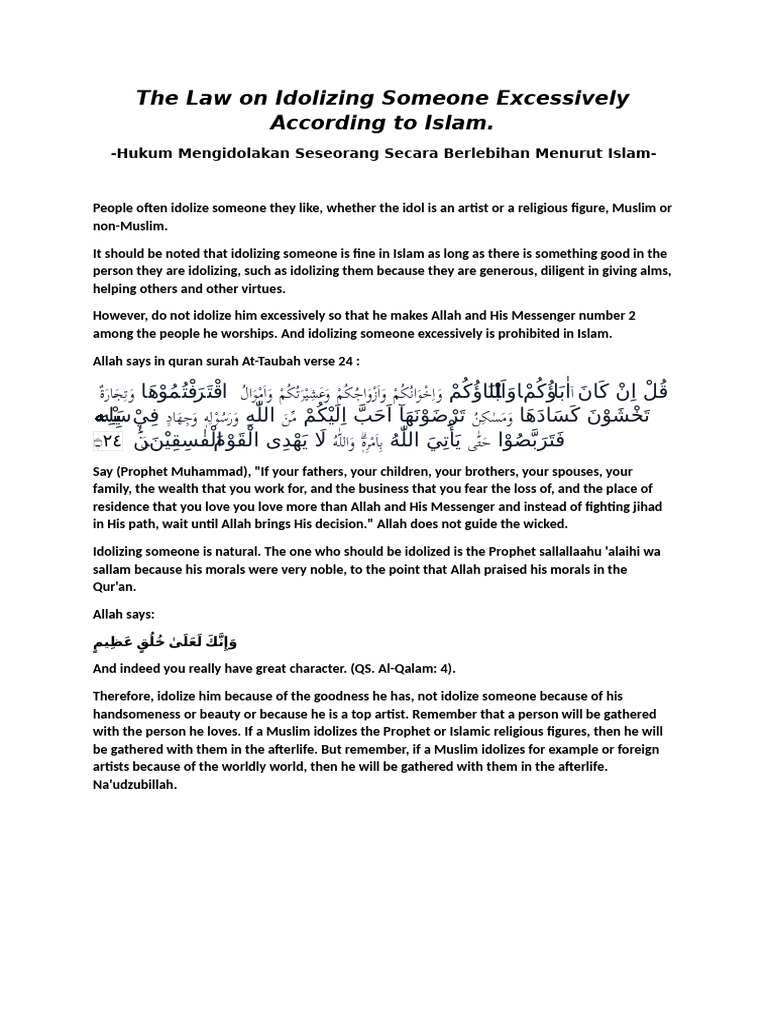 The Law On Idolizing Someone Excessively According To Islam | PDF