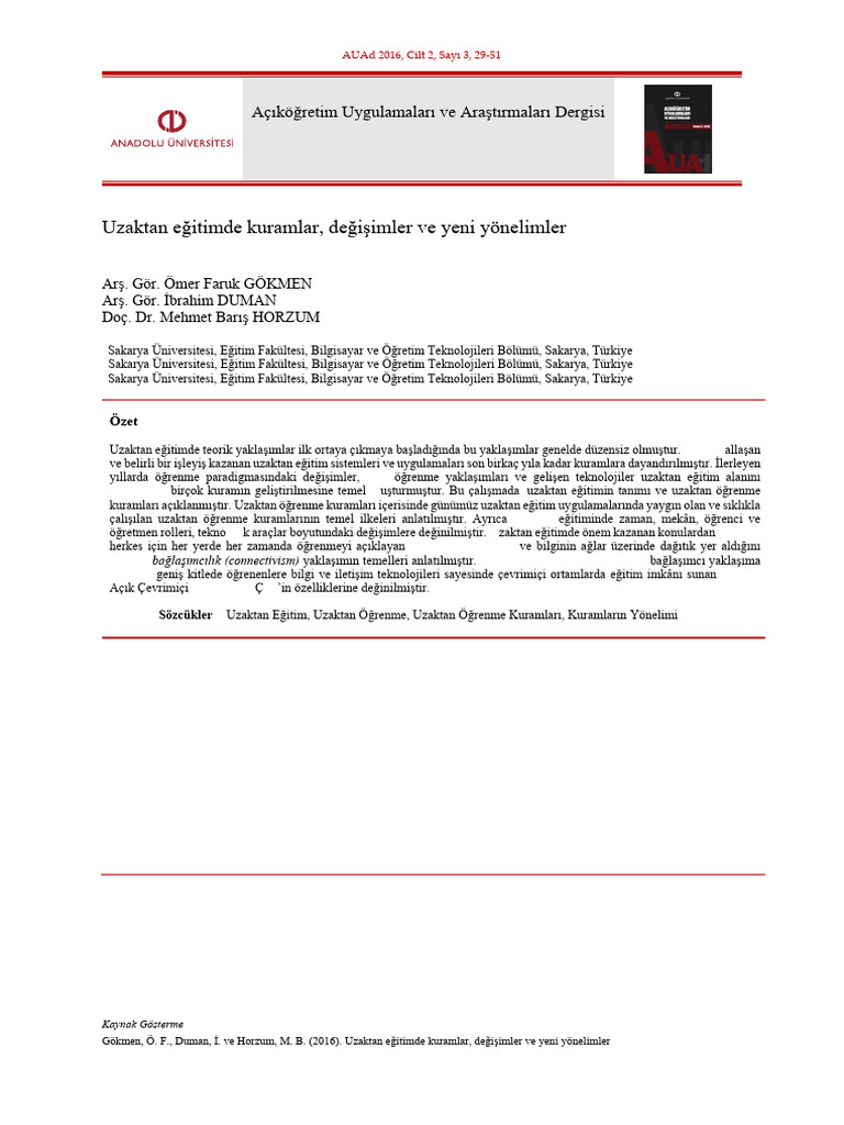 Uzaktan e Itimde Kuramlar, de I Imler Ve Yeni y Nelimler (#376987) - 402011 | PDF