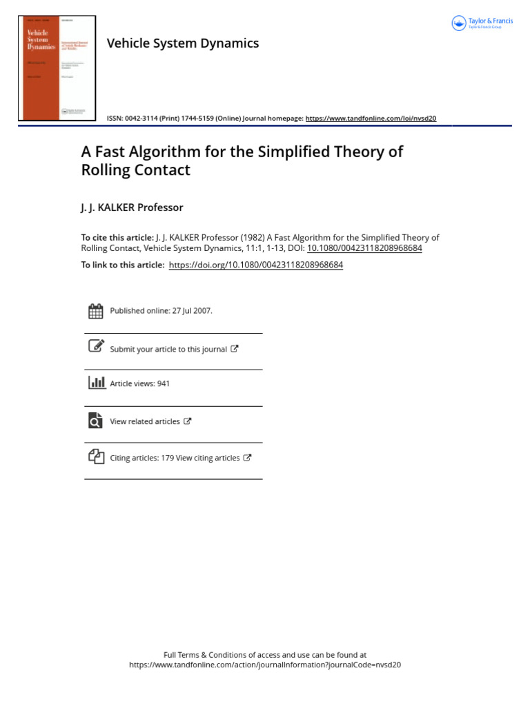 A Fast Algorithm For The Simplified Theory of Rolling Contact | PDF