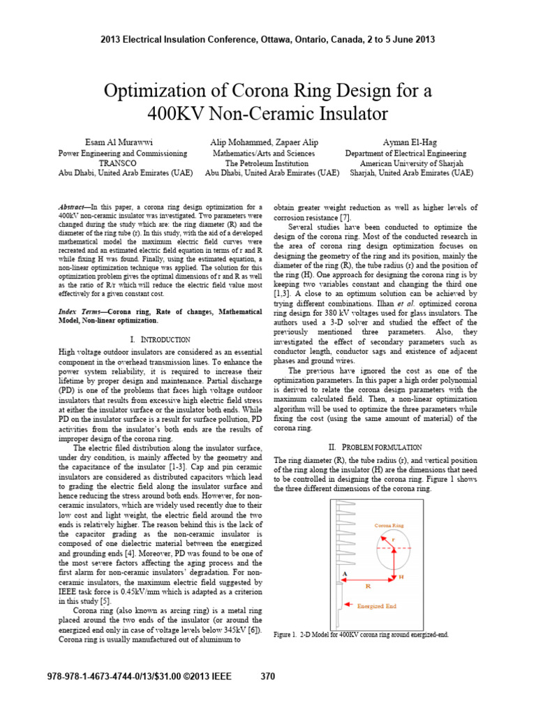 Optimization of Corona Ring Design For A 400KV Non-Ceramic Insulator | PDF